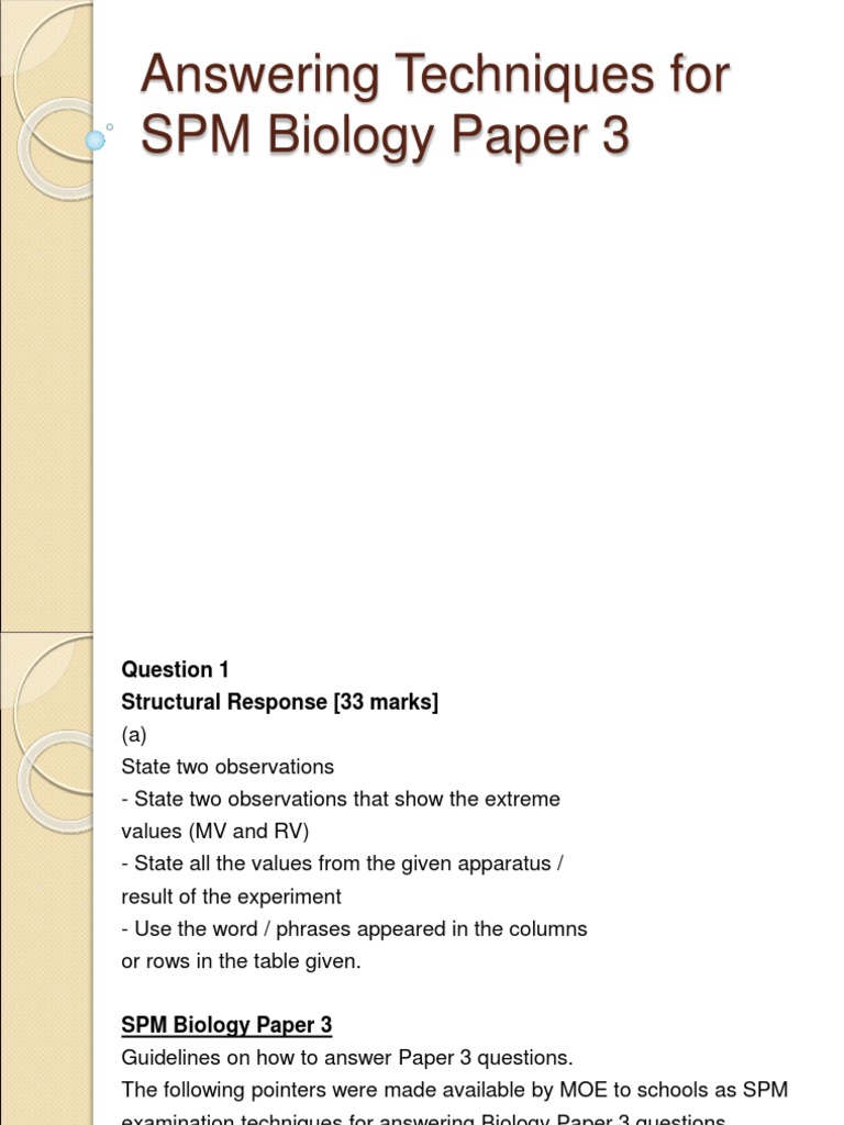 Answering Techniques For SPM Biology Paper 3 | PDF | Experiment ...