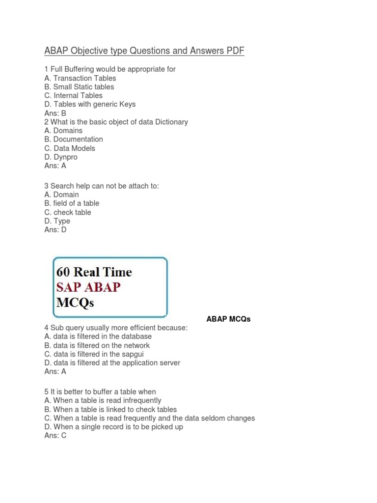 ABAP Objective Type Questions and Answers PDF | PDF | Model–View ...