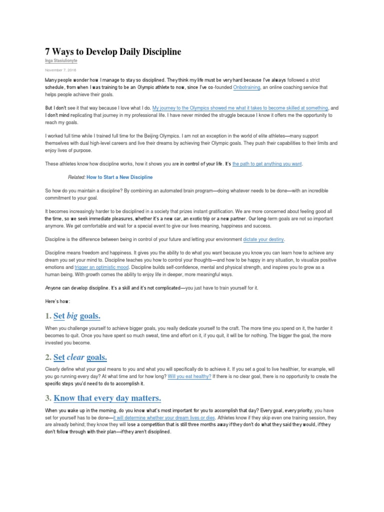 7 Ways To Develop Daily Discipline | PDF | Happiness | Brain