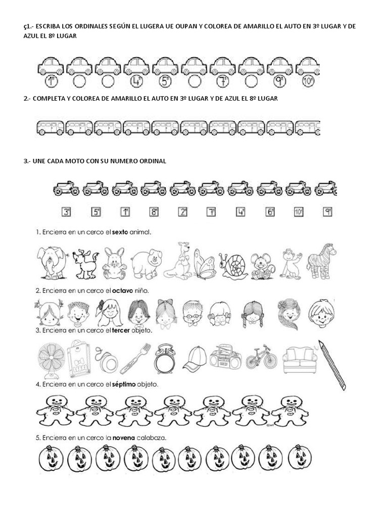 Ejercicios de Números Ordinales | PDF