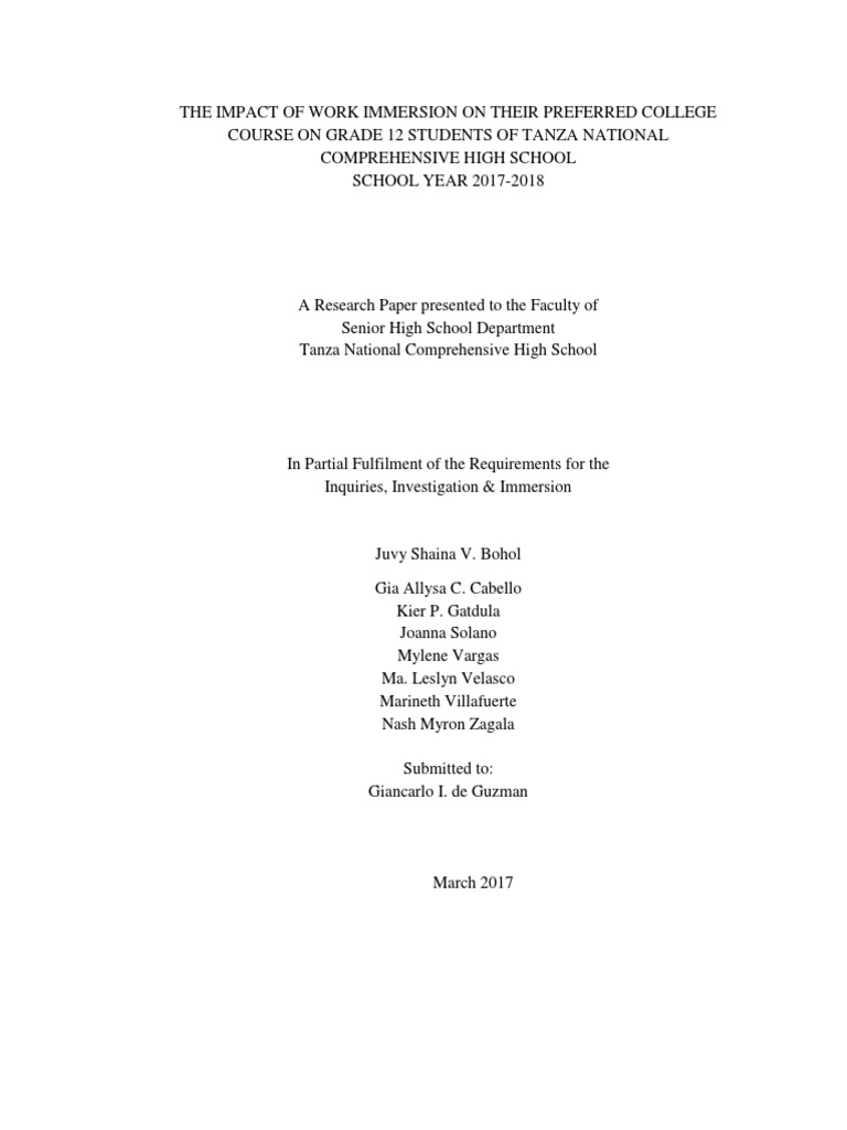 Cover Page Work Immersion | PDF