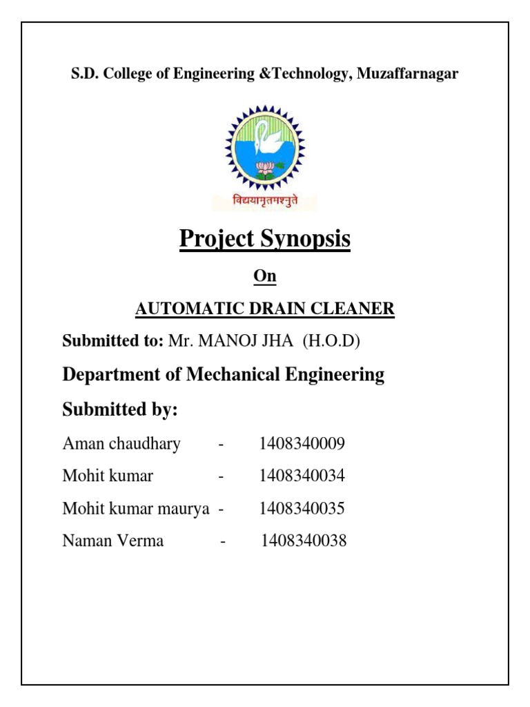Project Synopsis: Department of Mechanical Engineering Submitted by ...
