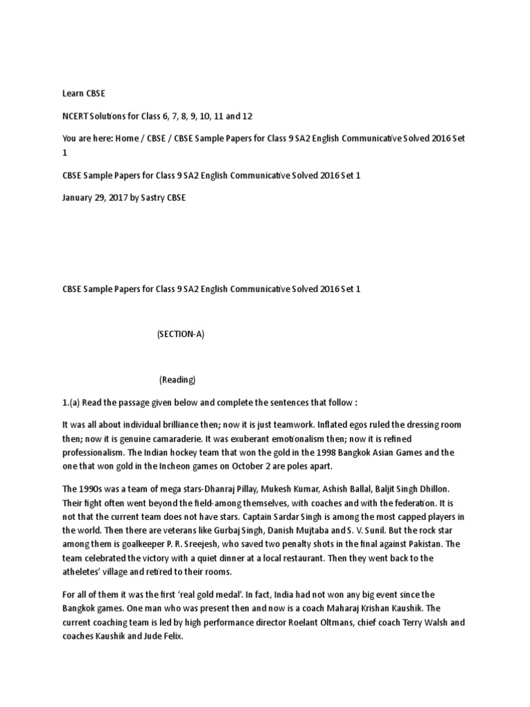 Learn CBSE Class 9 Eng. Sample Paper 2016 | PDF | Deforestation | Mars
