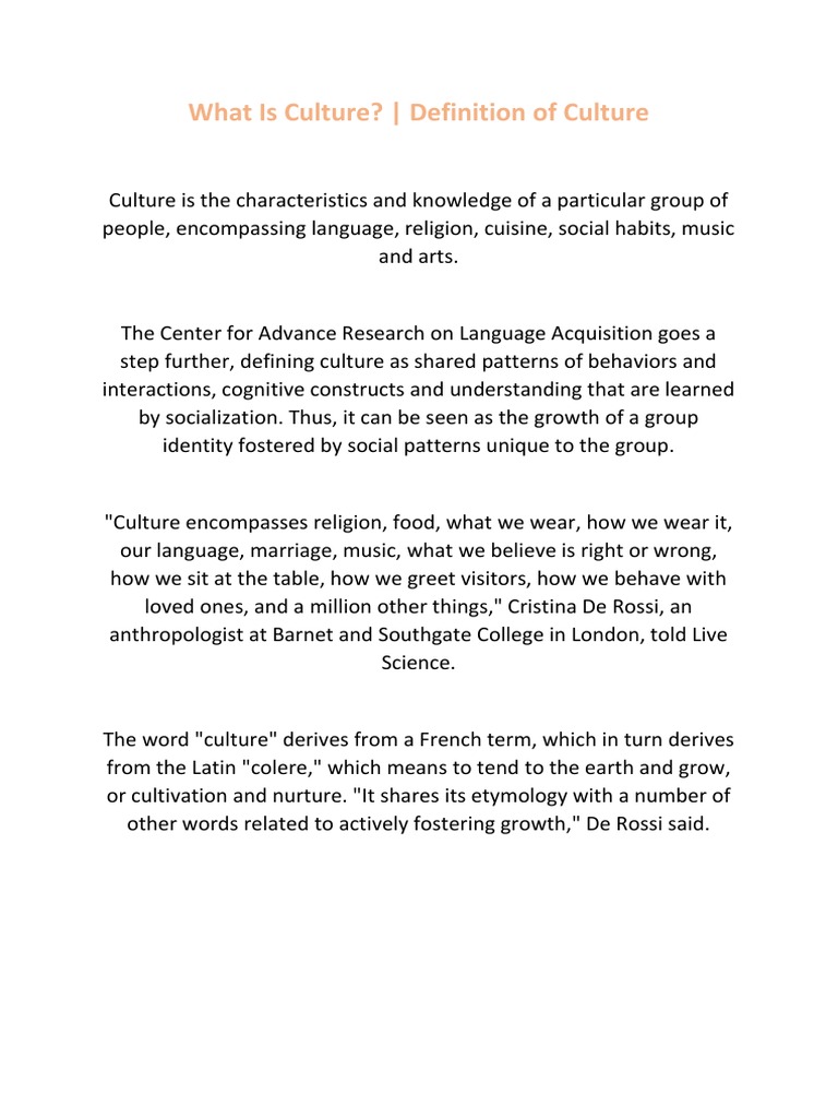 Understanding Culture: Definition & Elements | PDF | Religion ...