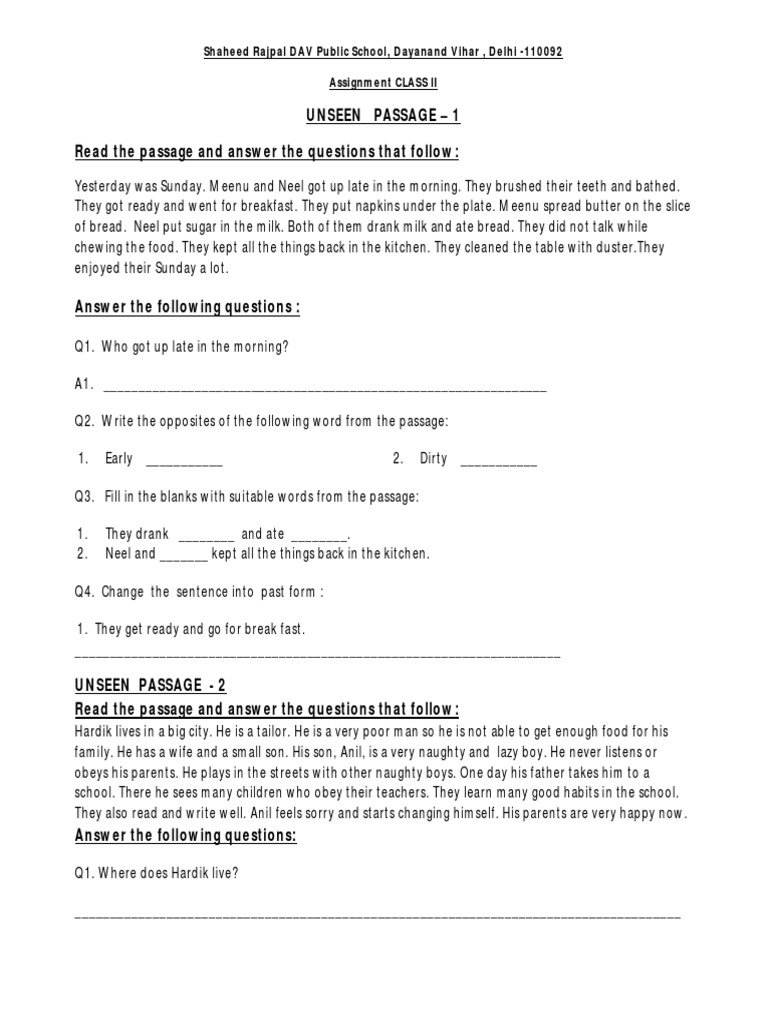Class II Holiday Homework PDF | PDF | Teaching And Learning