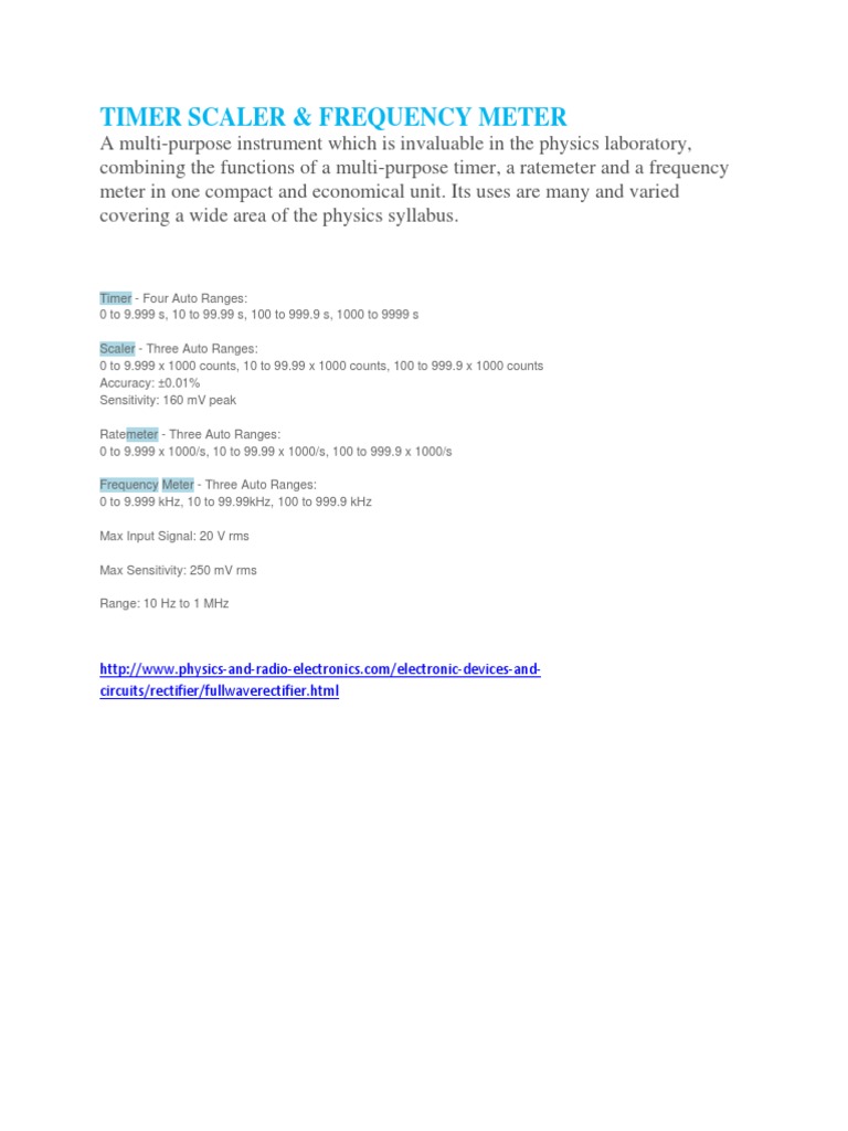 Timer Scaler & Frequency Meter: Circuits/rectifier/fullwaverectifier - HTML | PDF