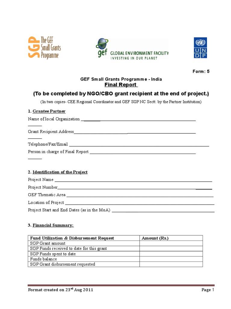 GEF SGP Final Report Template | PDF | Sustainability | Natural Environment
