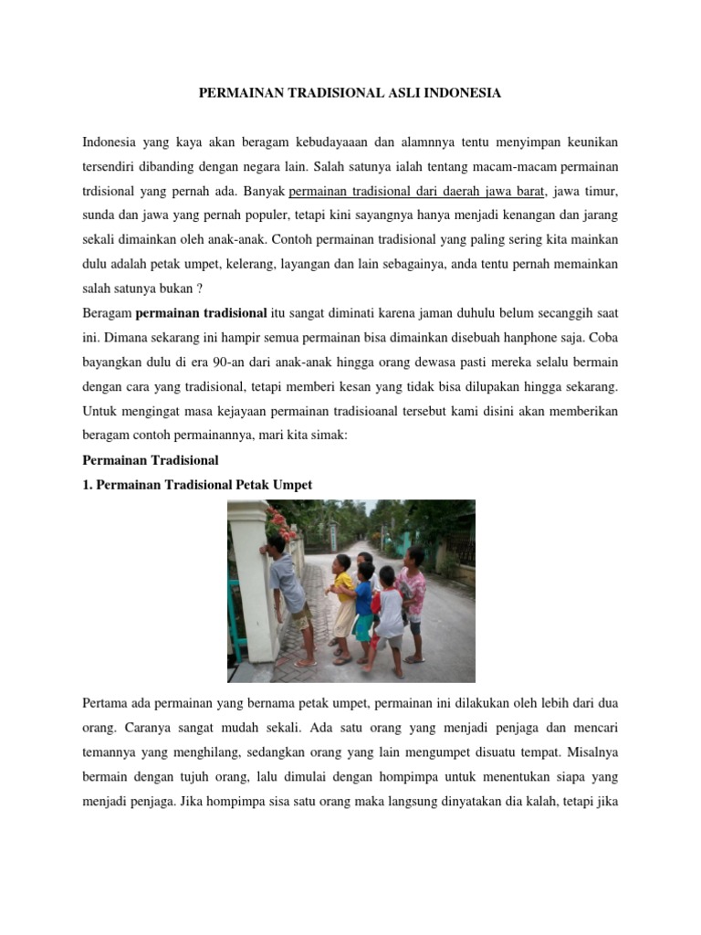 Permainan Tradisional Asli Indonesia | PDF