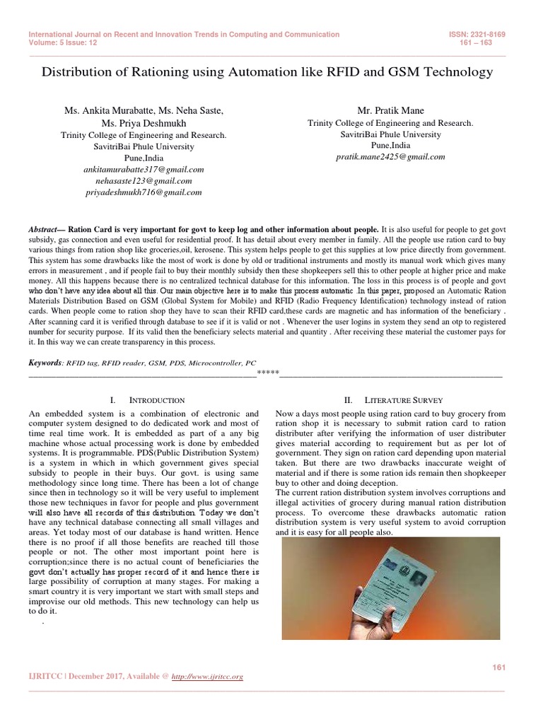 Distribution of Rationing Using Automation Like RFID and GSM Technology | PDF | Radio Frequency ...