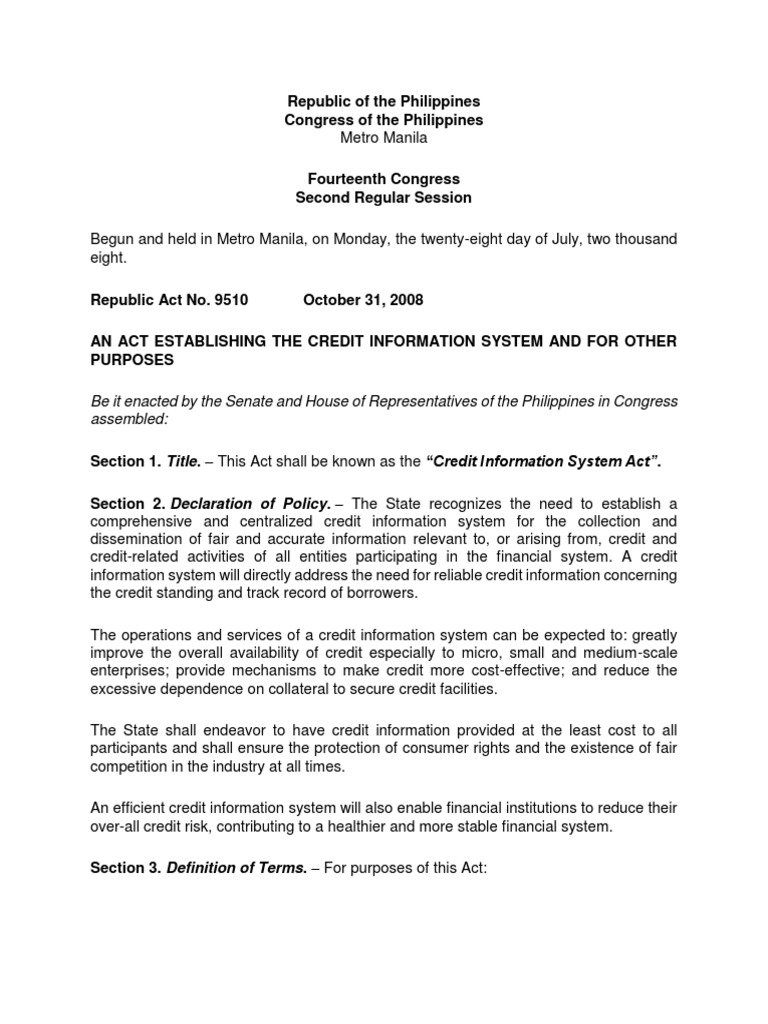 02 RA 9510 (The Credit Information System Act) - Secs 6, 12 | PDF ...