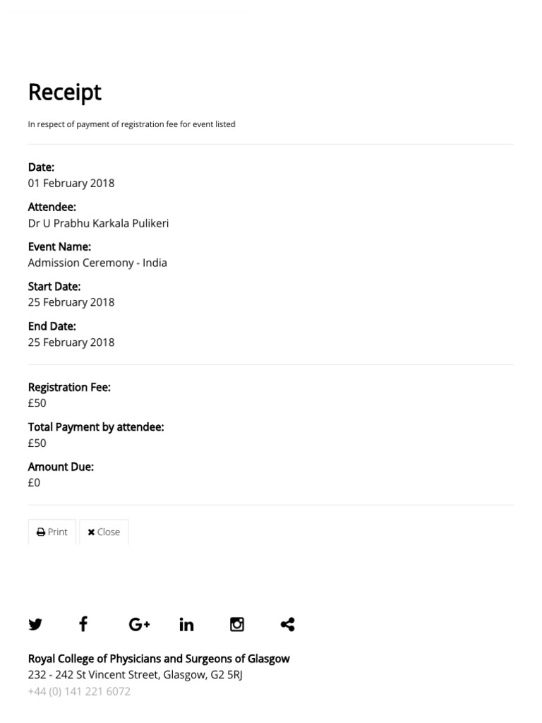 Receipt: in Respect of Payment of Registration Fee For Event Listed | PDF
