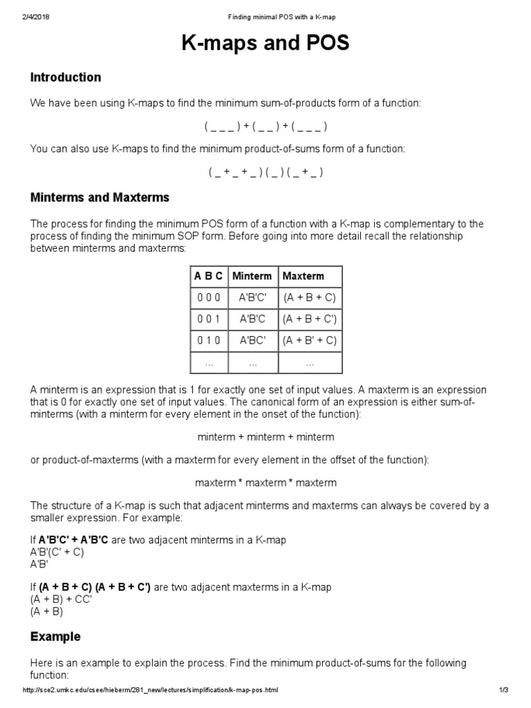 Minimal POS Using K-Maps Explained | PDF | Boolean Algebra | Teaching ...
