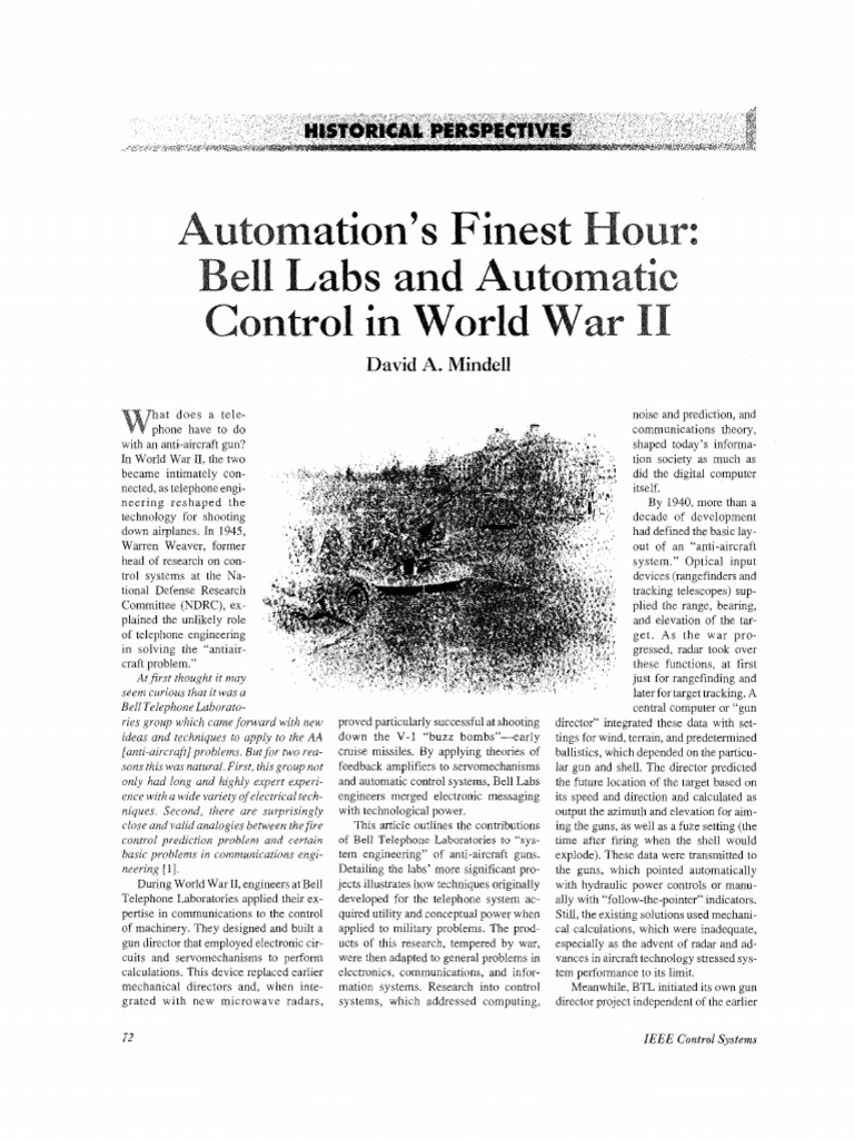 History of Control 05-BellLabsnAutoCtrl PDF | PDF | Fire Control System ...