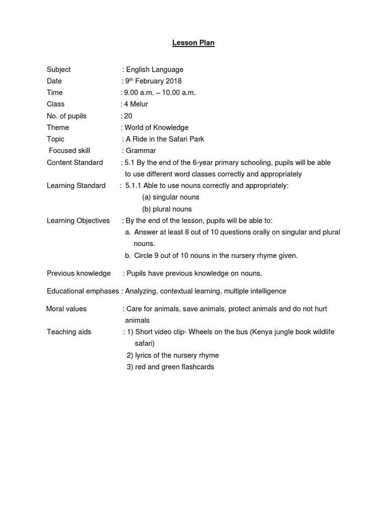 Nursery Rhyme Lesson Plan: Nouns | PDF | Noun | Lesson Plan