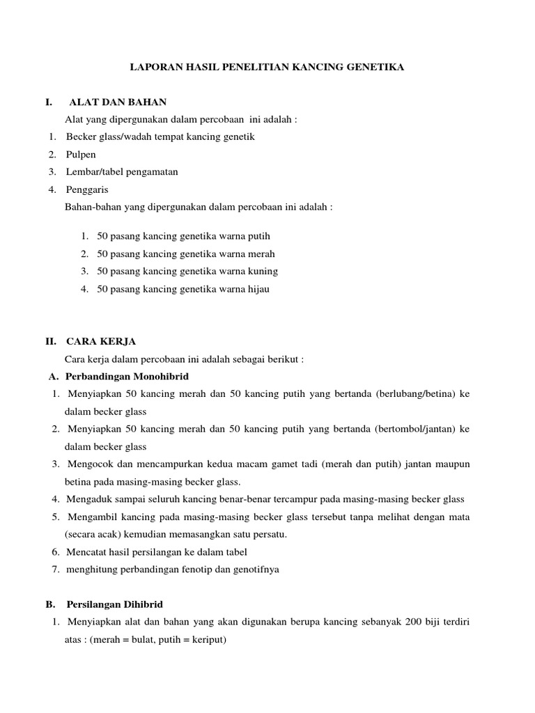 Laporan Hasil Penelitian Kancing Genetika | PDF