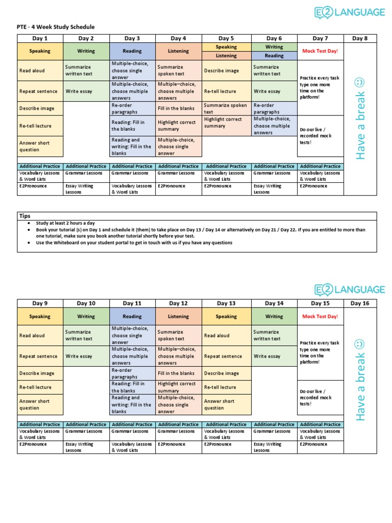 30-Day PTE Study Schedule Guide | PDF | Multiple Choice | Vocabulary