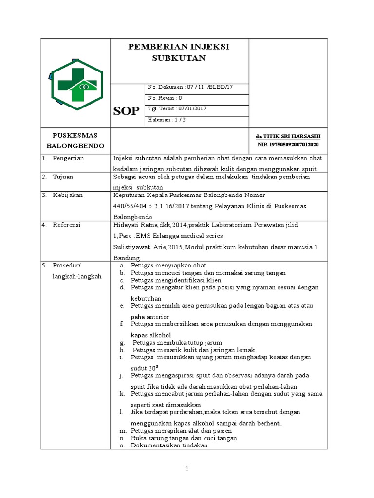 Prosedur Injeksi Subkutan di Puskesmas | PDF