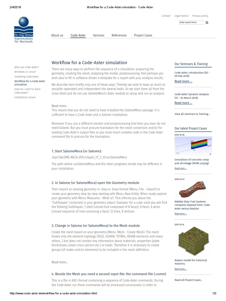 Workflow For A Code-Aster Simulation - Code Aster | PDF | Simulation ...