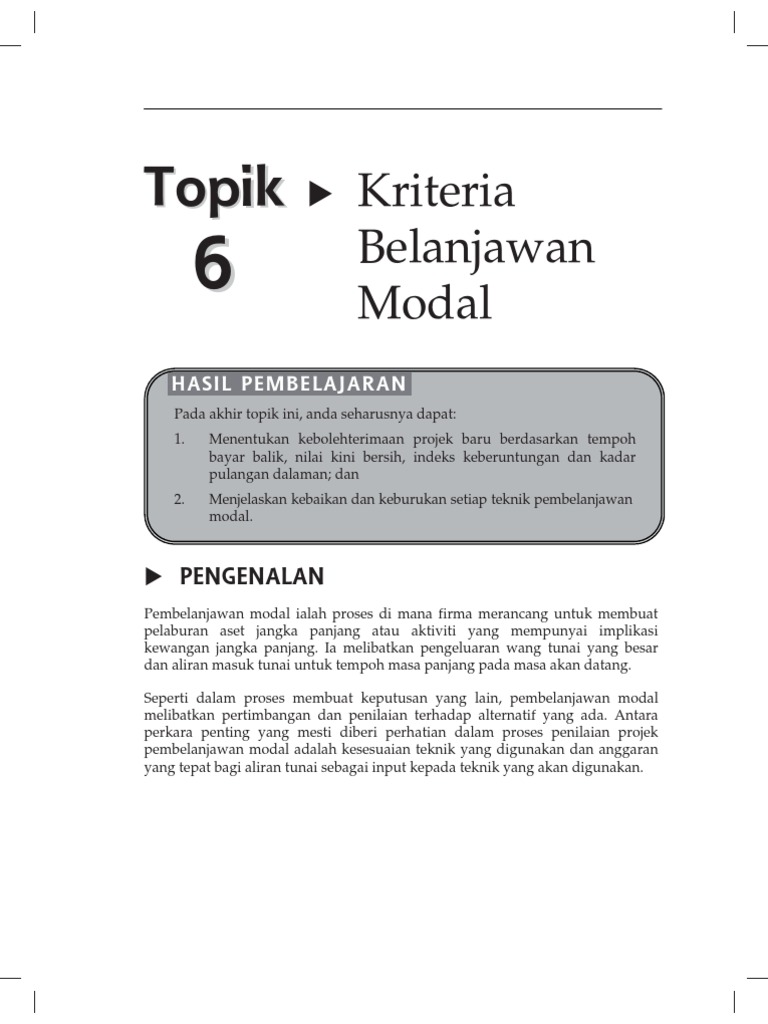 Kriteria Belanjawan Modal (Matematik Kewangan) PDF | PDF