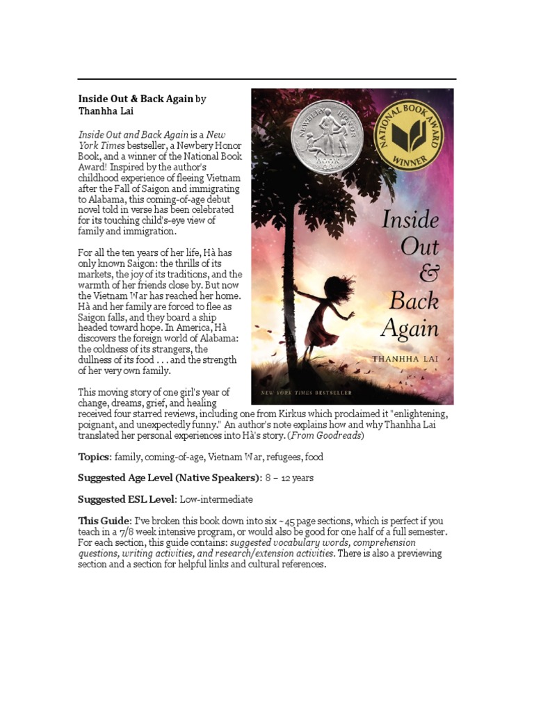 Inside Out and Back Again Reading Guide | PDF | English As A Second Or ...