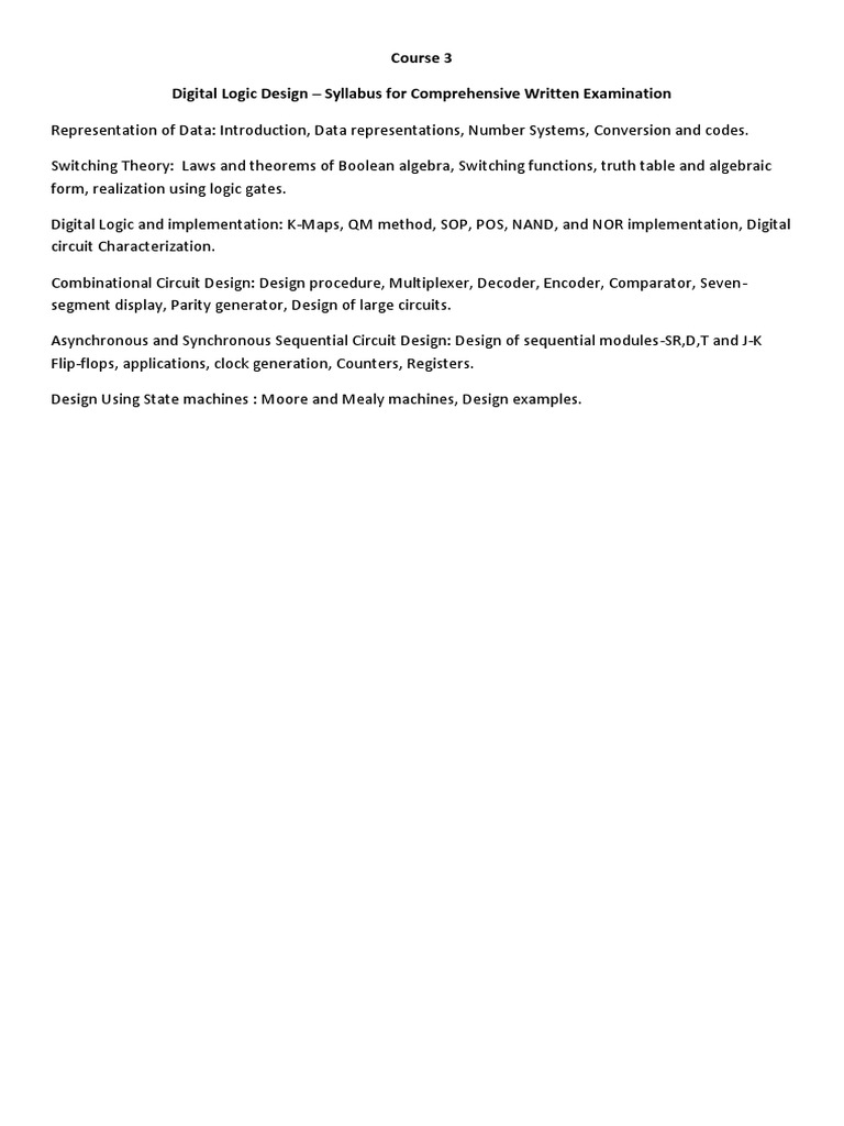 Course 3 Digital Logic Design - Syllabus For Comprehensive Written ...