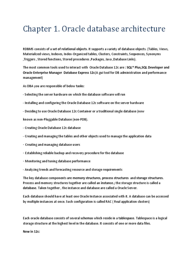 Chapter 1. Oracle Database Architecture | PDF | Oracle Database | Cache (Computing)