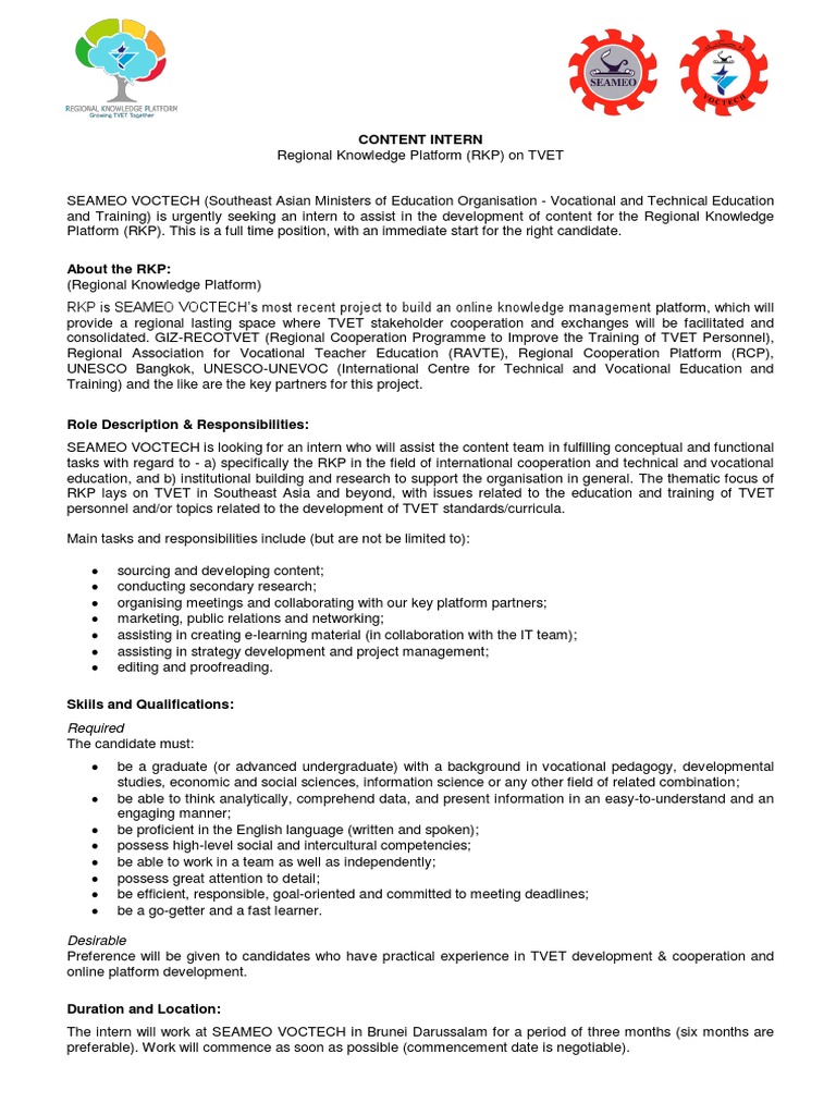 Advert Rkpinternship2017 | PDF | Vocational Education | Internship