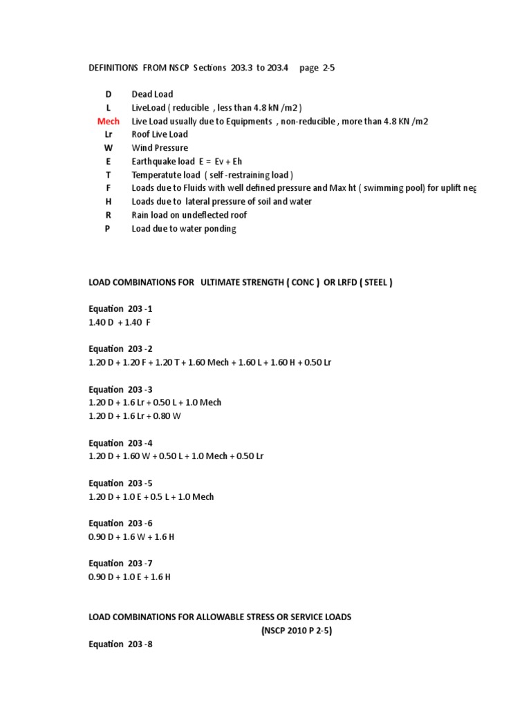 NSCP Load Definitions and Combinations | PDF | Mechanical Engineering ...