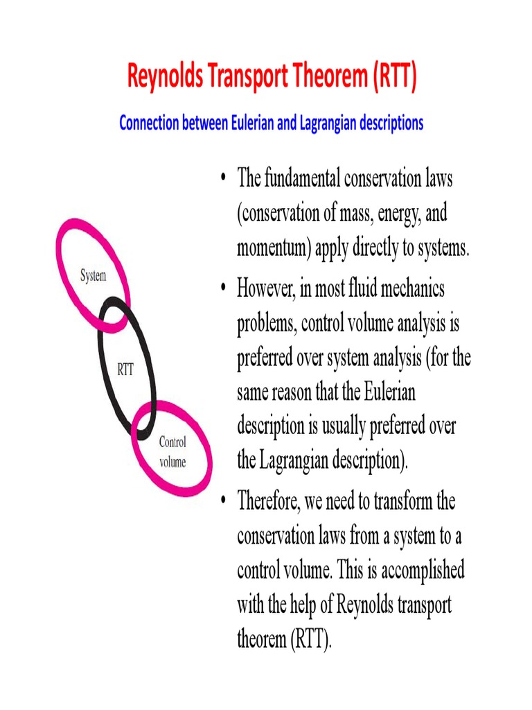 The Reynolds Transport Theorem: Connecting the Descriptions of Fluid Motion through Systems and ...