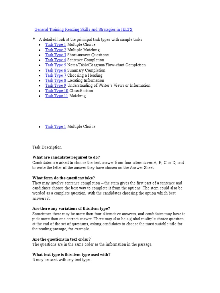 IELTS General Training Reading Strategies | PDF | Multiple Choice ...
