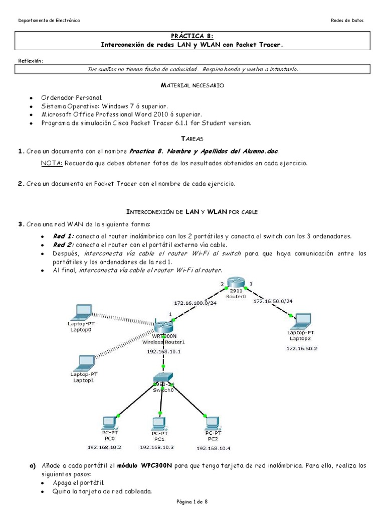 Práctica 8. Interconexión de Redes LAN y WLAN Con Packet Tracer | PDF | Enrutador (Computación ...