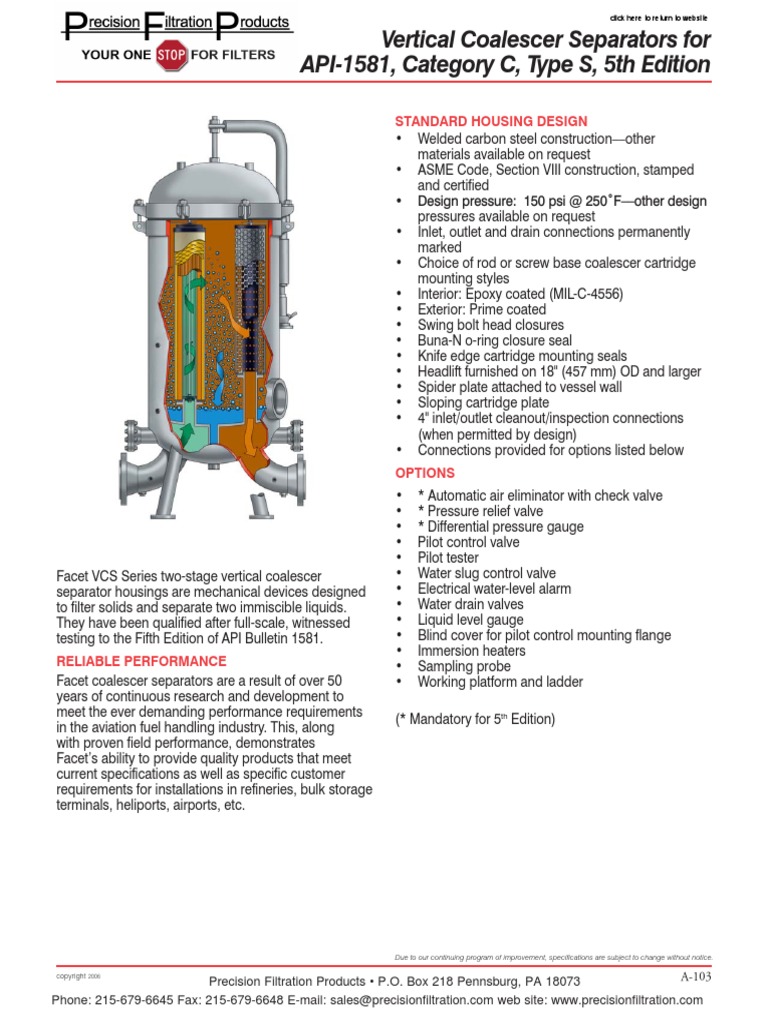 Vertical Coalescer Separators For API-1581 PDF | PDF | Valve | Gas Technologies