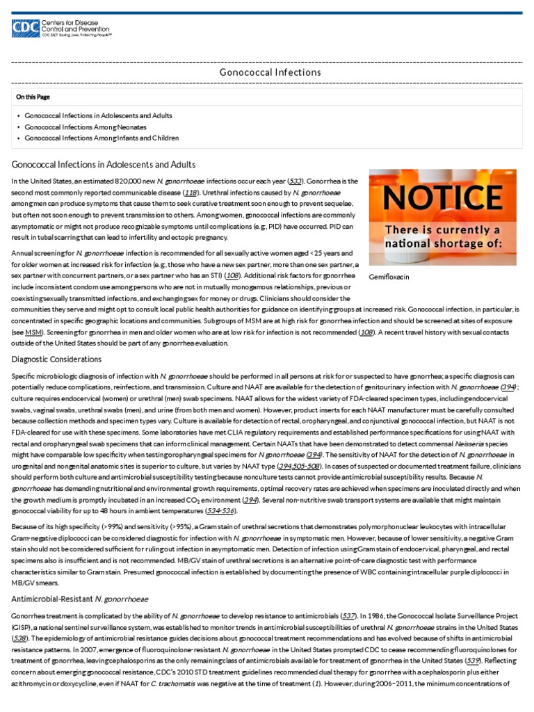 Gonococcal Infections - 2015 STD Treatment Guidelines | PDF | Sexually ...