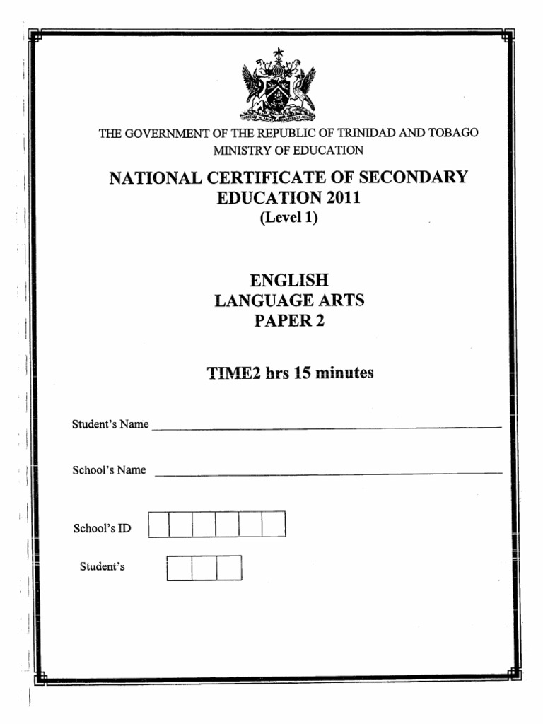 NCSE English Language Arts Paper 2 Exam Guide | PDF | Glasses ...