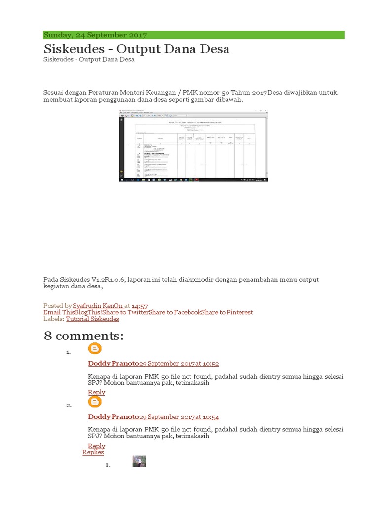 Siskeudes - Output Dana Desa | PDF