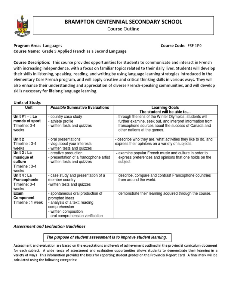 Fsf1pocourse Outline Bcss | PDF | Educational Assessment | Reading ...