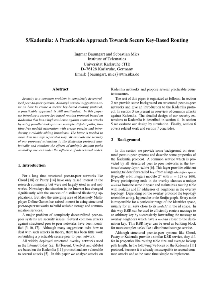 Secure P2P Routing with S/Kademlia | PDF | Routing | Peer To Peer