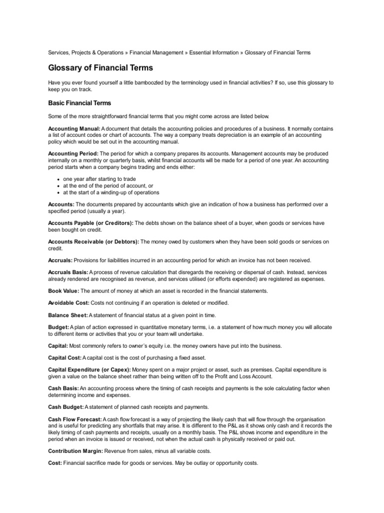 Glossary of Financial Terms | PDF | Income Statement | Expense