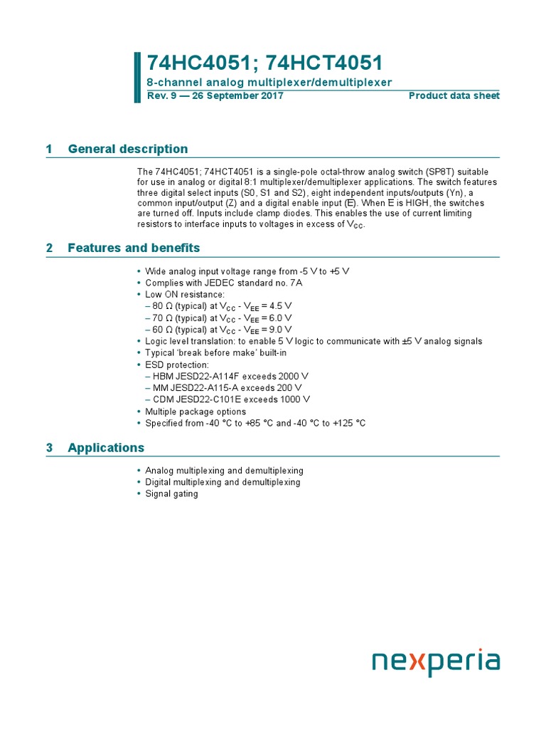 74HC HCT4051 PDF | PDF | Electrical Components | Electronic Engineering