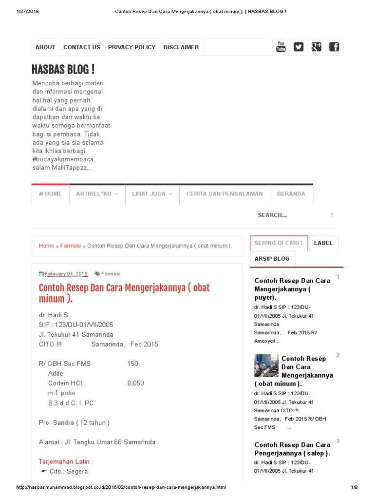 Contoh Resep Dan Cara Mengerjakannya (Obat Minum) | PDF