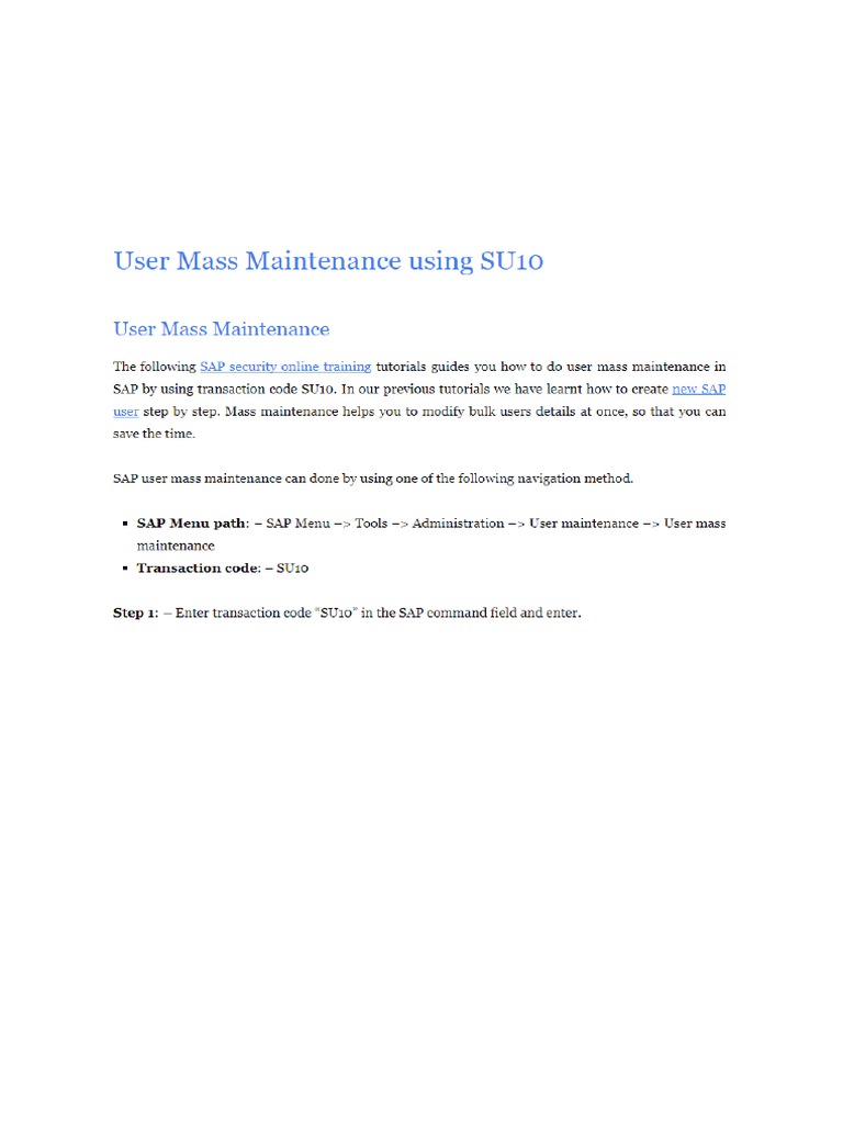 SU10-Mass User Maintenance | PDF