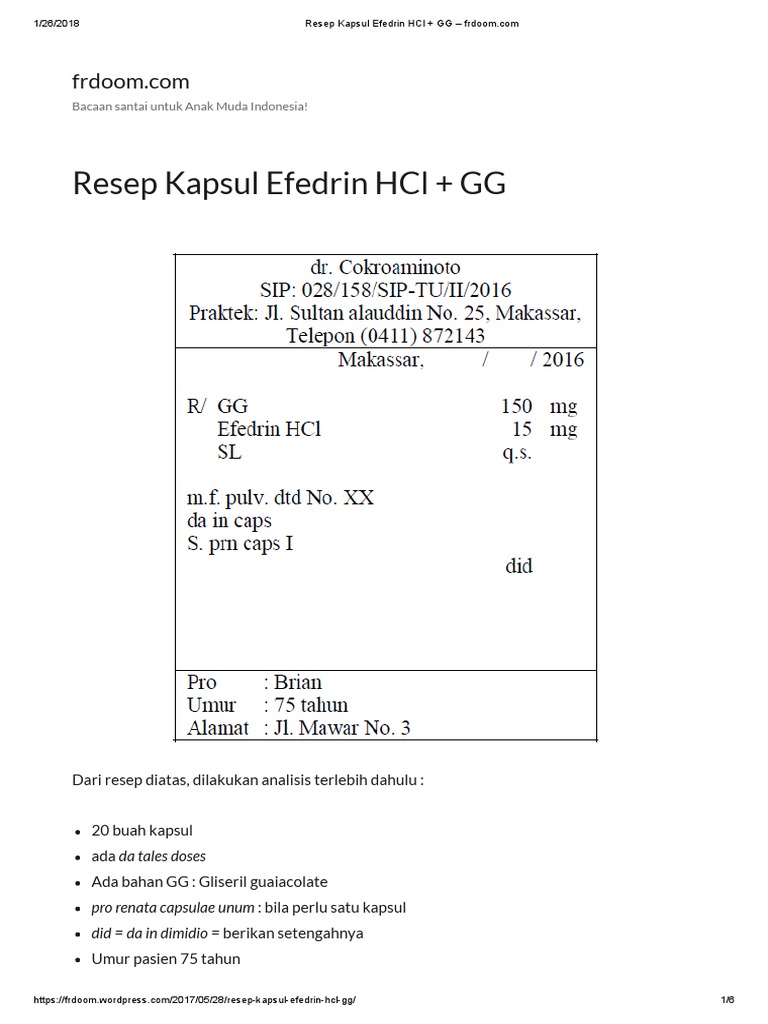 Resep Kapsul Efedrin HCL + GG - Frdoom | PDF