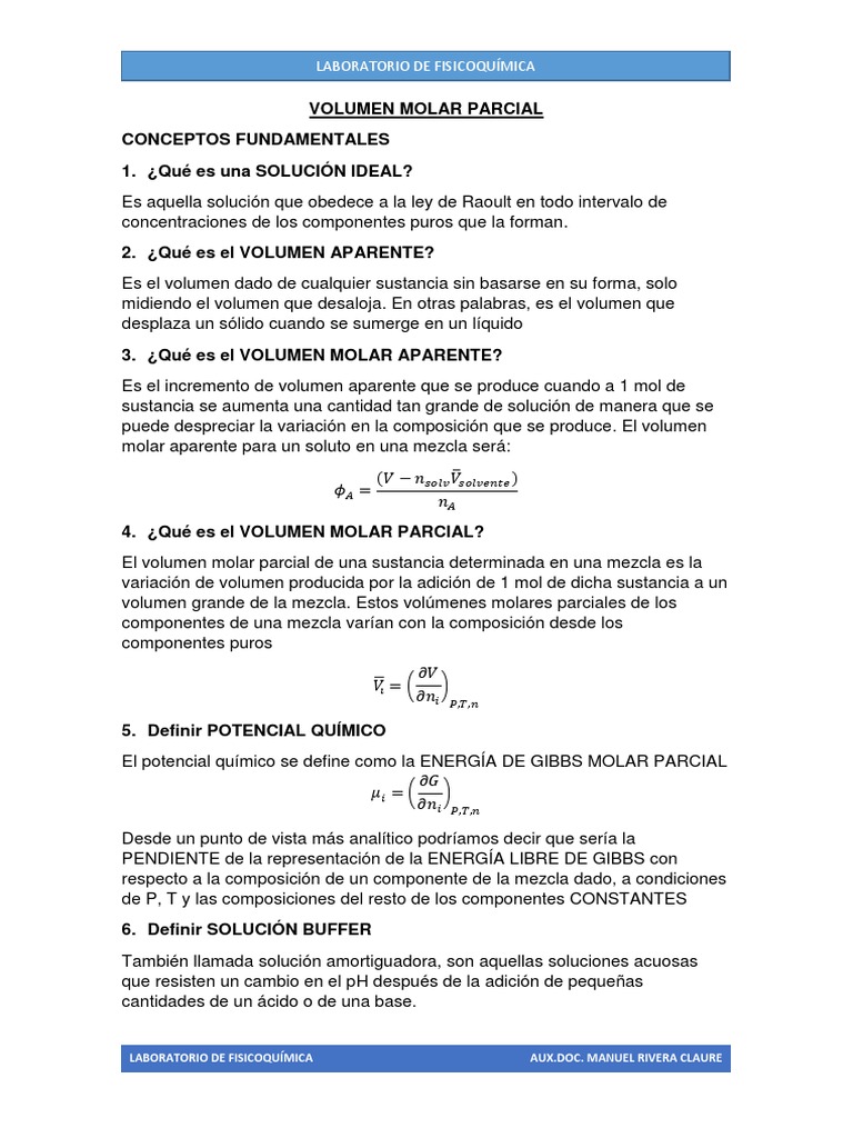 Volumen Molar Parcial | PDF | Mezcla | Equilibrio químico