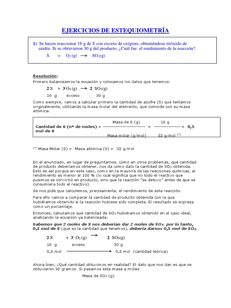 Ejercicios de Estequiometr A | PDF | Reacciones químicas | Mole (Unidad)