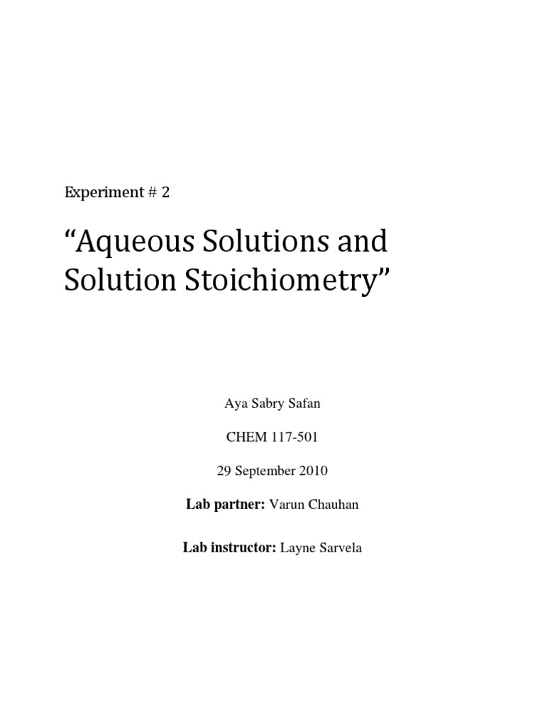 "Aqueous Solutions and Solution Stoichiometry": Experiment # 2 | PDF ...