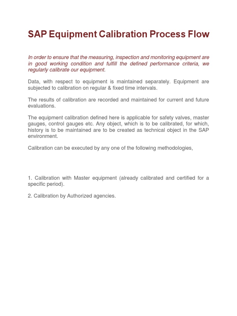 SAP Equipment Calibration Process Flow | Download Free PDF ...