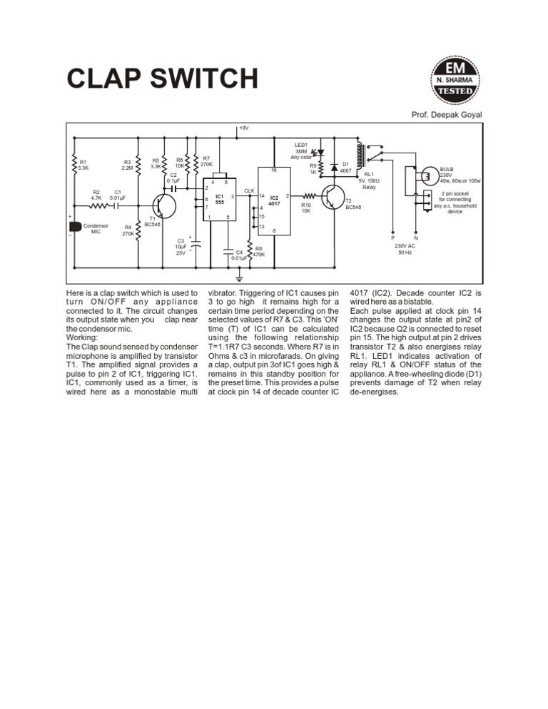 Clap Switch | PDF | Relay | Electrical Equipment
