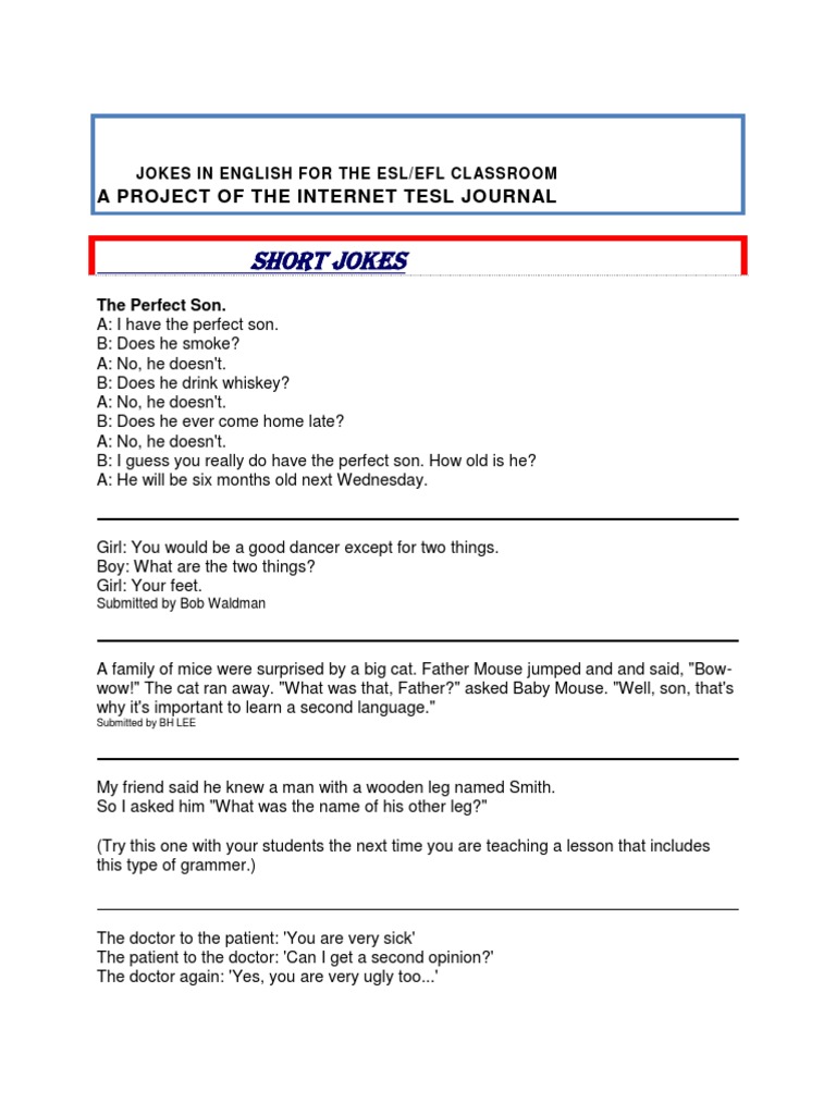 Jokes in English For The ESL | PDF | Multilingualism