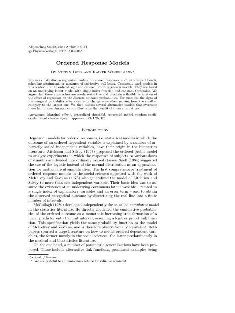 Ordered Response Models | PDF | Akaike Information Criterion | Covariance Matrix