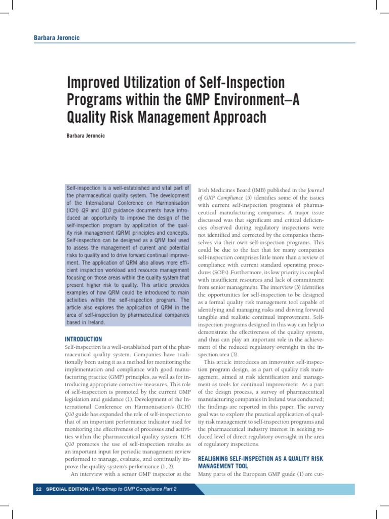 Improved Utilization of Self-Inspection Programs Within The GMP ...